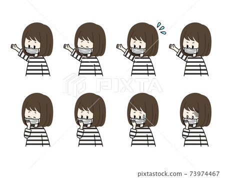 Facial expression set of a girl wearing a mask - Stock Illustration ...