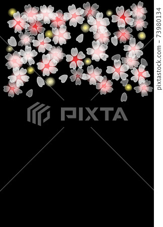 Illuminated night cherry blossom frame Hagaki... - Stock Illustration ...