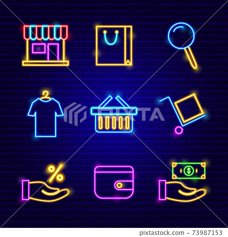 Neon Shopping Sale Icon Set. Vector... - Stock Illustration [73987153 ...