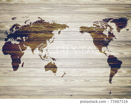 Wood grain world map wood (background material) - Stock Illustration ...