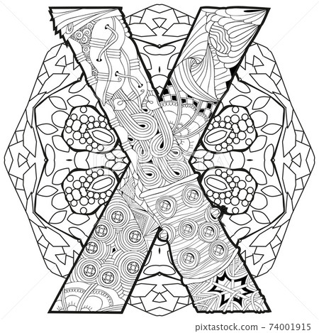 Mandala with letter X for coloring. Vector... - Stock Illustration ...