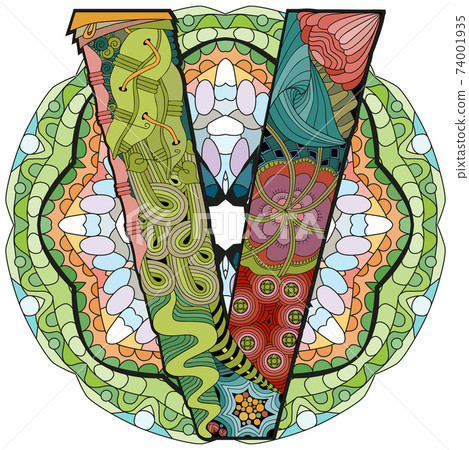 Mandala with letter V. Vector decorative... - Stock Illustration ...