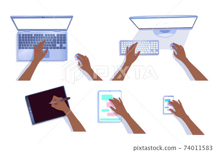 Vector collection of hands with computers - Stock Illustration ...