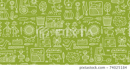 Organic Farm Seamless Pattern Background For... - Stock Illustration ...