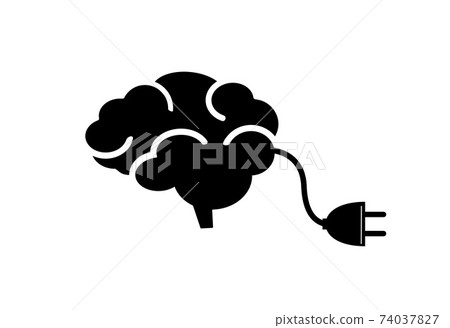 Brain with plug, charging vector black icon - Stock Illustration ...