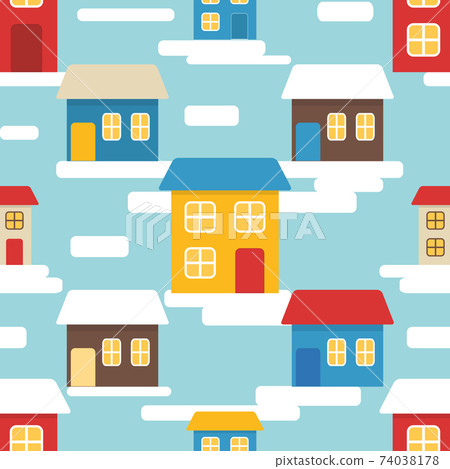 Flat seamless pattern with houses - Stock Illustration [74038178] - PIXTA