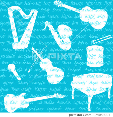 Seamless pattern with musical instruments and text - Stock Illustration ...