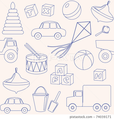 Seamless pattern with toys outlines - Stock Illustration [74039171] - PIXTA