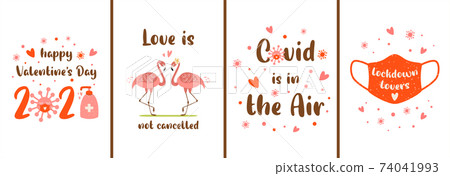 Covid Valentines card set. 2021 Pink lockdown... - Stock Illustration ...