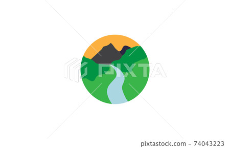 landscape forest with mountain and river circle... - Stock Illustration ...