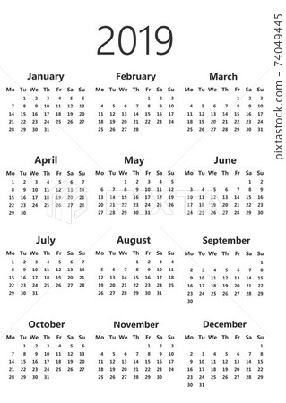 Calendar 2019. Vector illustration. Flat... - Stock Illustration ...