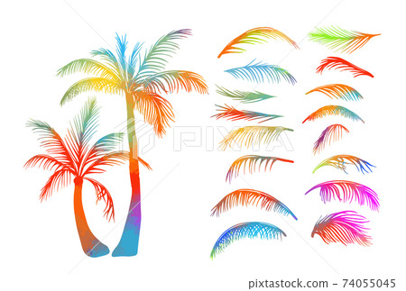 multicolored Palm trees. Palm leaves. Vector... - Stock Illustration ...