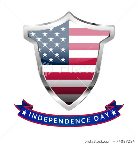 Independence Day Silver shield and ribbon with... - Stock Illustration ...