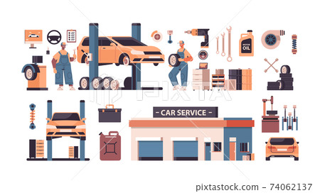 set car service elements collection automobile... - Stock Illustration ...