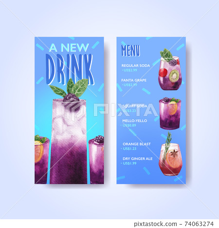 Soda drink menu leaflet and brochure watercolor... - Stock Illustration ...