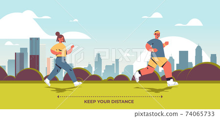 people keeping 2 meters distance to prevent... - Stock Illustration ...