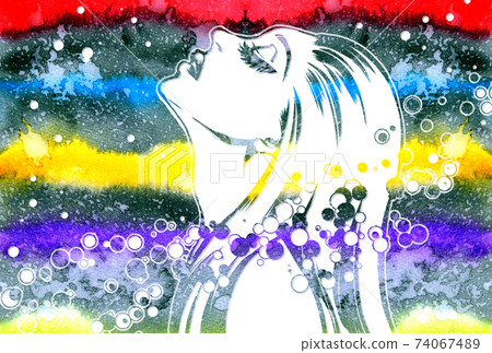 Sideways female paper-cutting facing up - Stock Illustration [74067489 ...