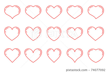 Heart red outline love Valentine icon vector set - Stock Illustration ...