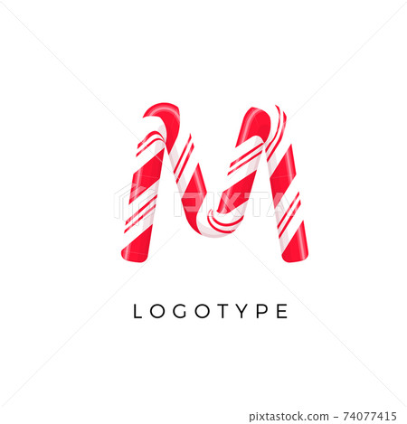 Candy letter M with bright red and white... - Stock Illustration ...