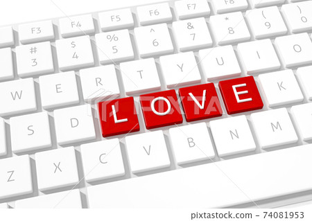 White computer keyboard button LOVE text and... - Stock Illustration ...