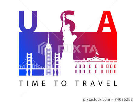usa famous landmark silhouette style,blue and... - Stock Illustration ...