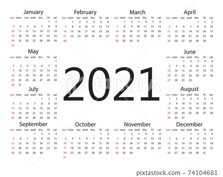 2021 calendar, week starts Sunday. Vector... - Stock Illustration ...