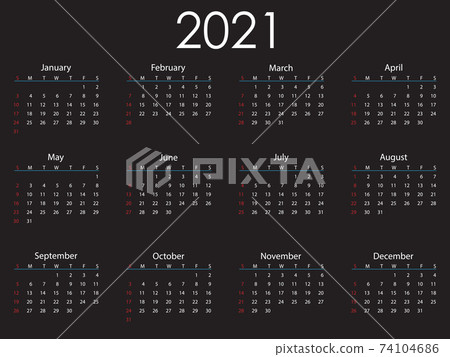 2021 calendar, week starts Sunday. Vector... - Stock Illustration ...