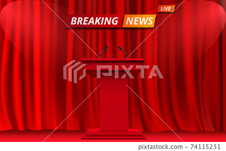 red announcement podium and microphone with... - Stock Illustration ...