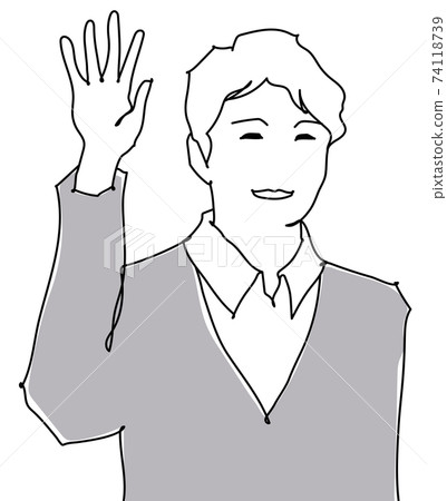 A line art of the upper body of a man waving... - Stock Illustration ...