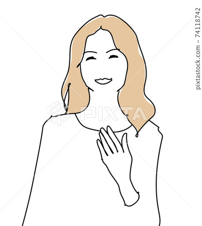 A woman who puts her hand on her chest and... - Stock Illustration ...