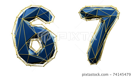 Set of numbers 6, 7 made of blue color glass.... - Stock Illustration ...