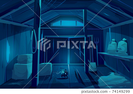 Mouse in farm barn house at night. Fieldmouse - Stock Illustration ...