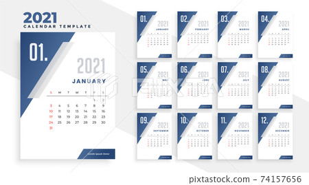year 2021 calendar design template in geometric...-插圖素材 [74157656 ...