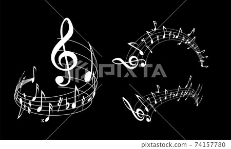 Music notes vector set illustration on black - Stock Illustration ...