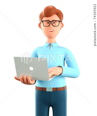 3D illustration of standing happy man holding... - Stock Illustration ...