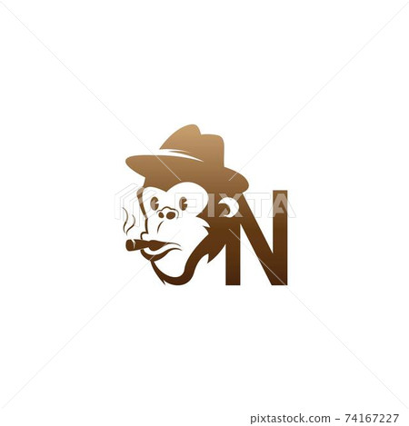 Monkey head icon logo with letter N template... - Stock Illustration ...
