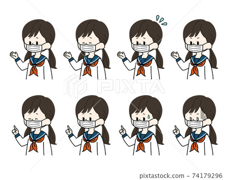 Facial expression set of female students... - Stock Illustration ...