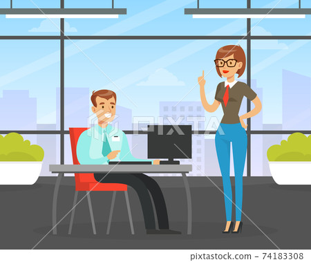 Woman Boss Giving Tasks to Employee who Sitting... - Stock Illustration ...