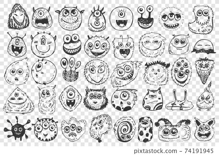Monsters hand drawn doodle set - Stock Illustration [74191945] - PIXTA
