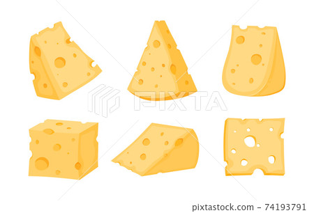 Set of cheese parts and slices isolated on a... - Stock Illustration ...