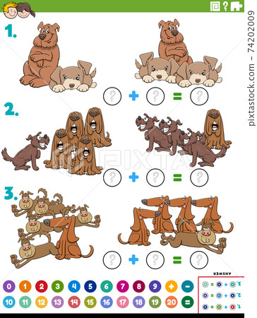math addition educational task with dog characters - Stock Illustration ...