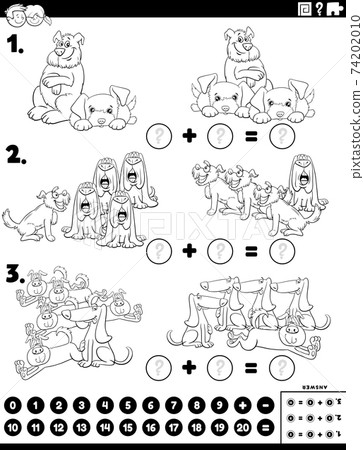 maths addition educational task with dog... - Stock Illustration ...