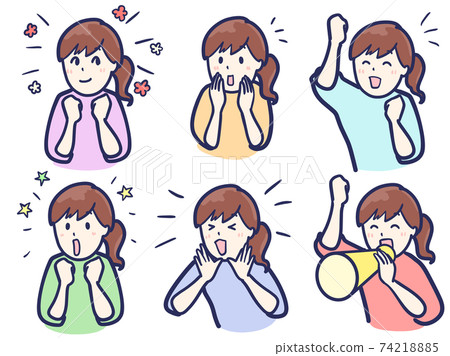 Illustration of a woman cheering with various... - Stock Illustration ...
