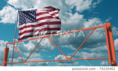 Swing arm road barrier and flag of the USA,... - Stock Illustration ...