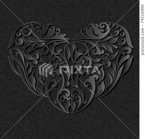Floral black heart with shadow - Stock Illustration [74228998] - PIXTA