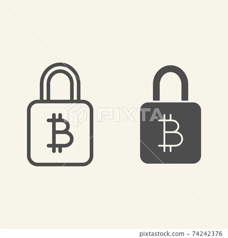 Bitcoin lock line and glyph icon. Bitcoin... - Stock Illustration ...