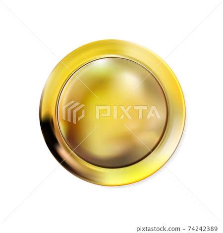 Realistic round gold button isolated on white... - Stock Illustration ...