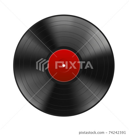 Realistic black vinyl record with red label... - Stock Illustration ...