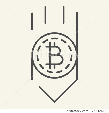 Bitcoin down arrow thin line icon. Fall bitcoin... - Stock Illustration ...