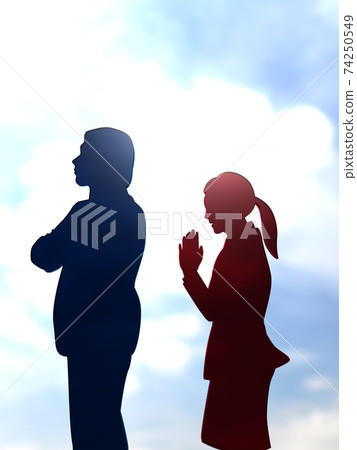 Silhouette of a woman who apologizes to a man... - Stock Illustration ...